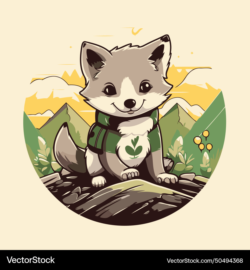 A cute fox with backpack in the forest Royalty Free Vector