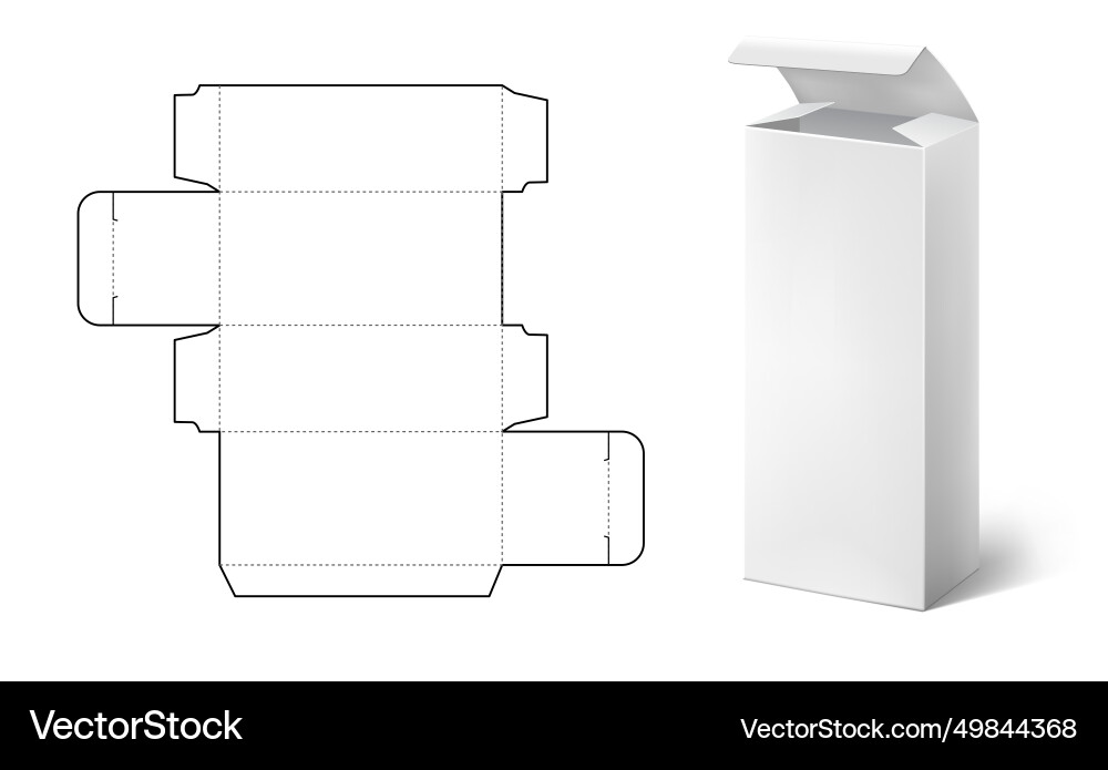 Box die cut realistic carton package blueprint Vector Image