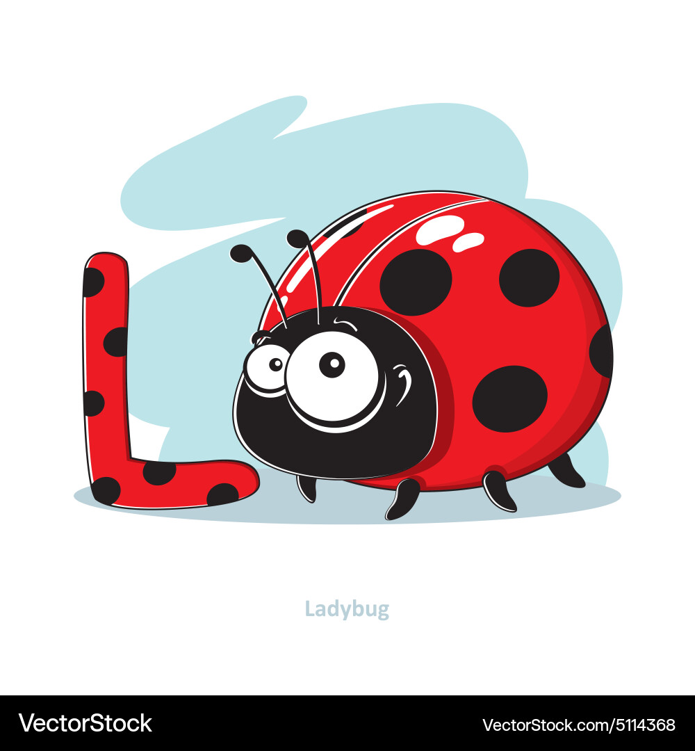 Cartoons alphabet - letter l with funny ladybug Vector Image