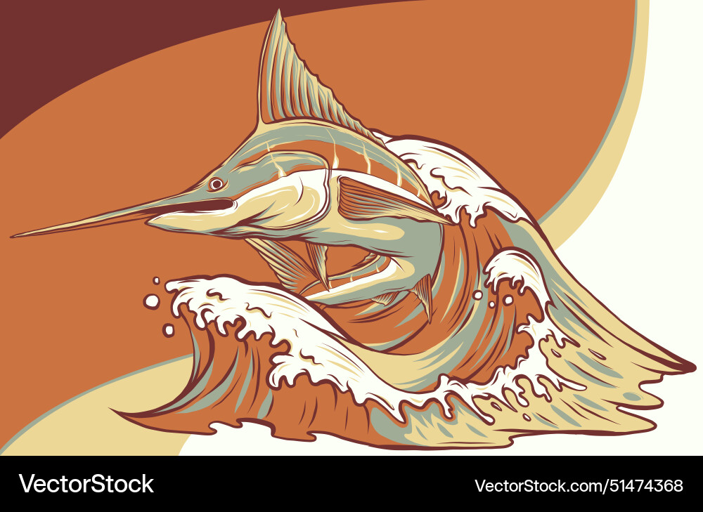 Marlin in Ocean Waves Royalty Free Vector Image
