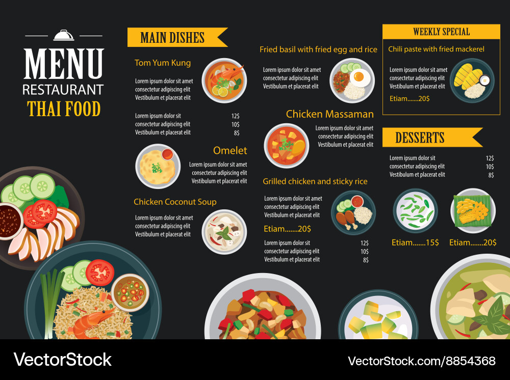 Thai food restaurant menu template flat design Vector Image