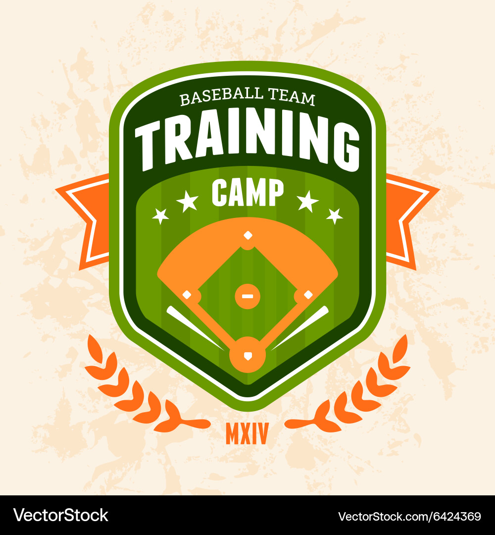 Baseball camp emblem Royalty Free Vector Image