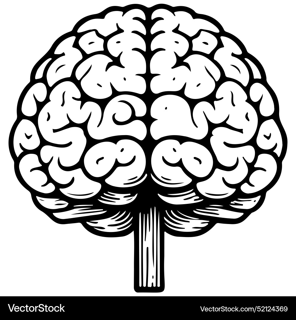 Black cartoon brain drawing realistic hand Vector Image