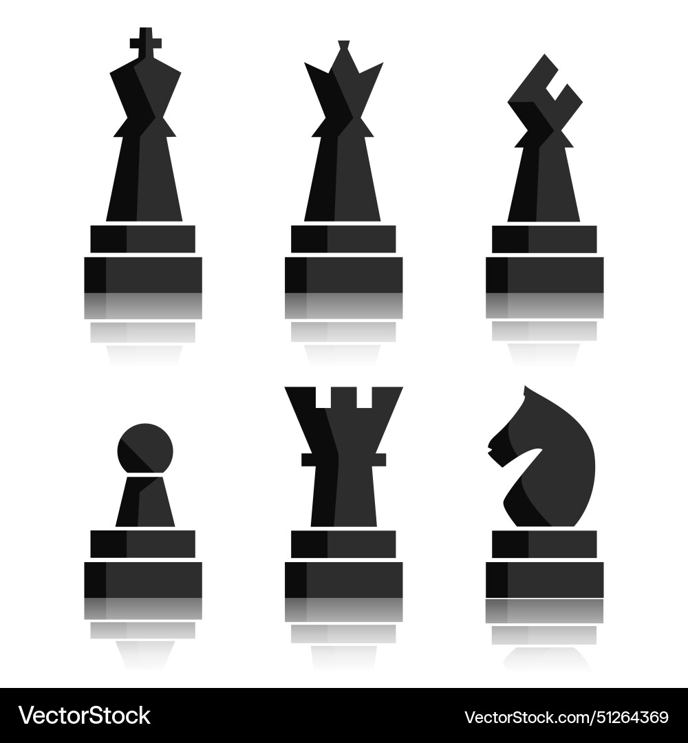 Black chess icons set board figures pieces nine Vector Image
