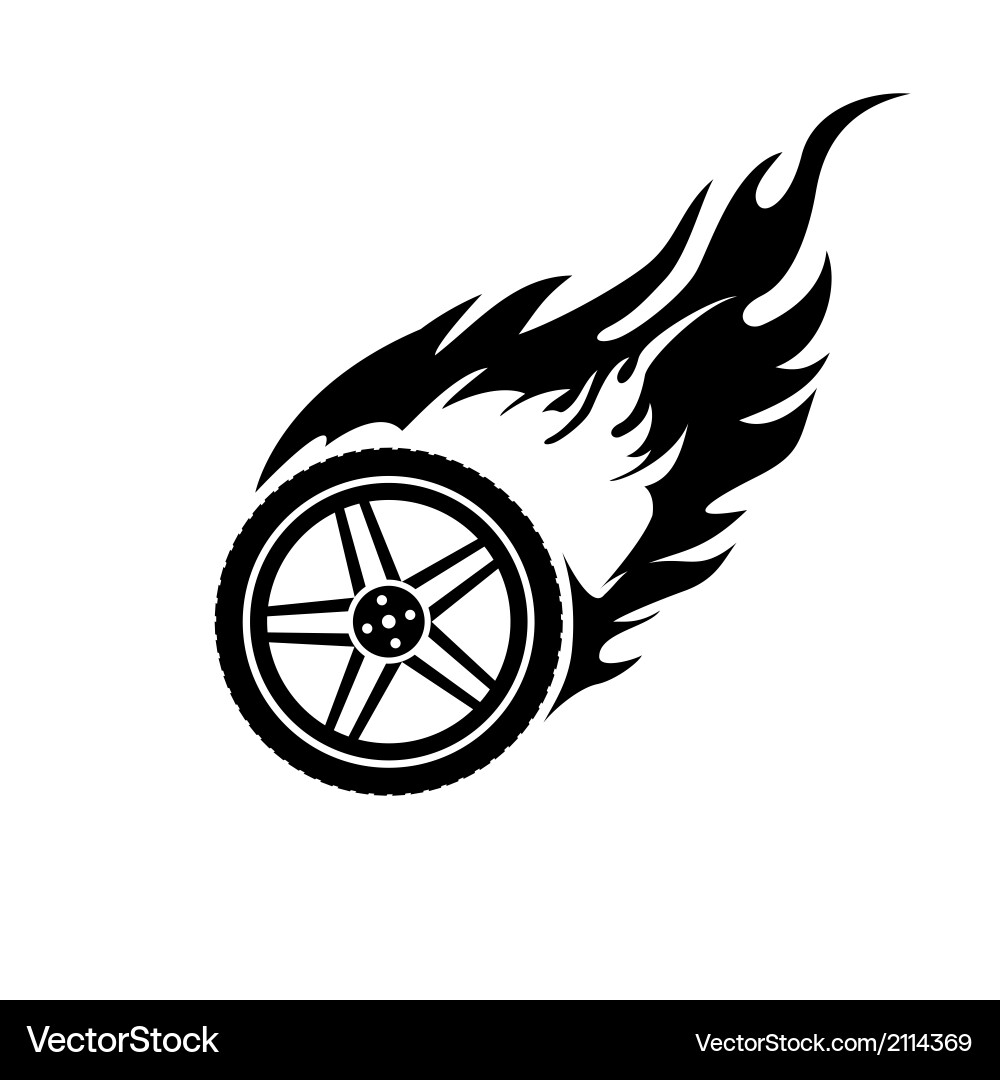Burning Car Wheel - Black & White Royalty Free Vector