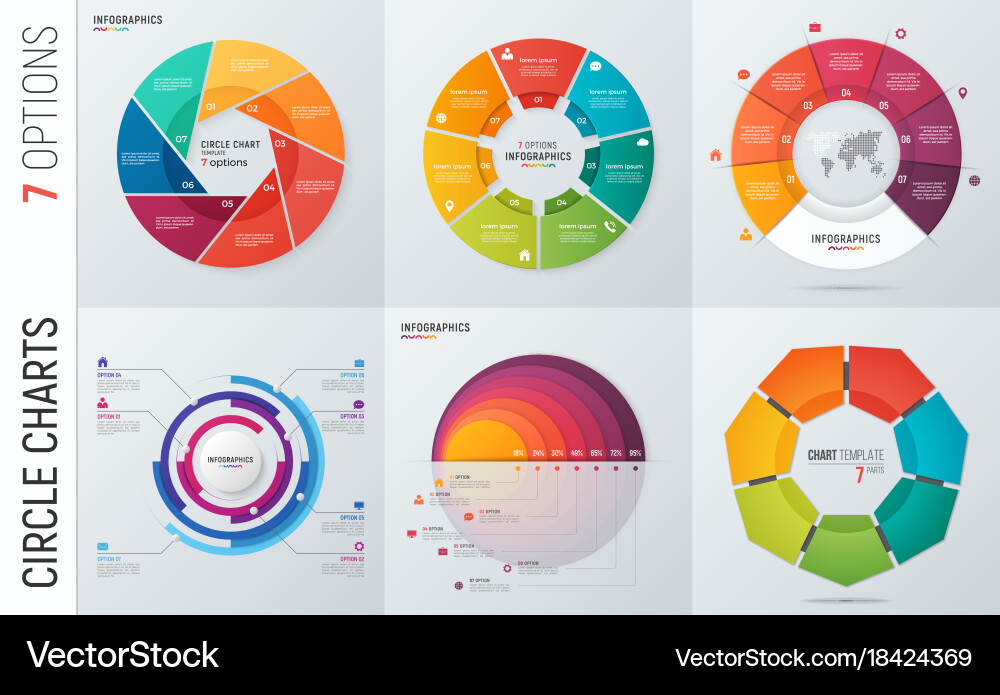 Collection of circle chart infographic Royalty Free Vector