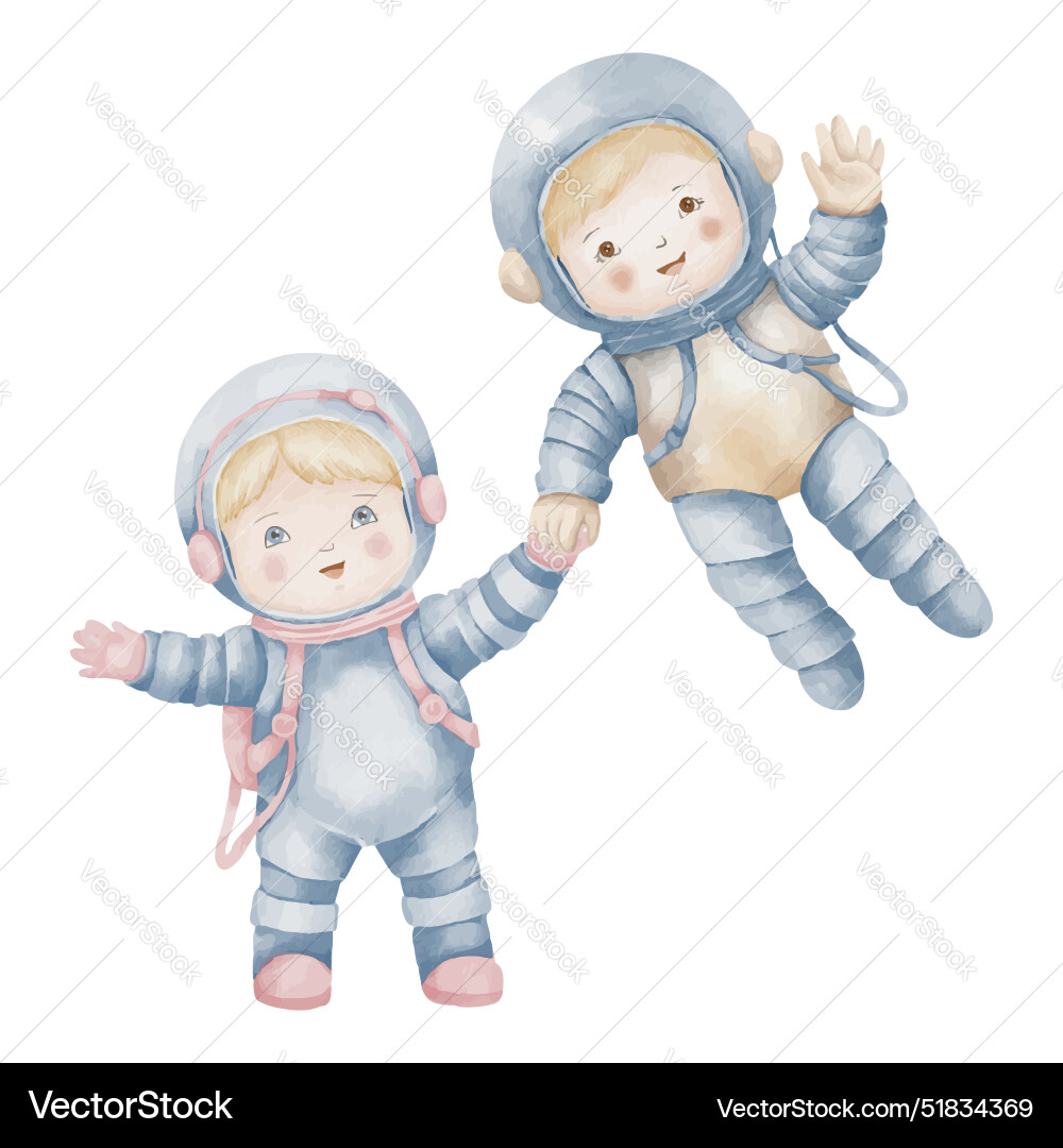 Cosmonauts watercolor hand drawn Royalty Free Vector Image