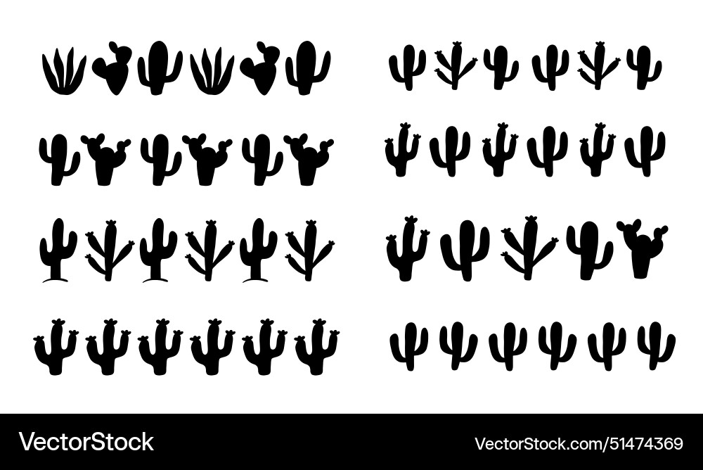 Hand drawn cactus doodle borders set cacti strokes