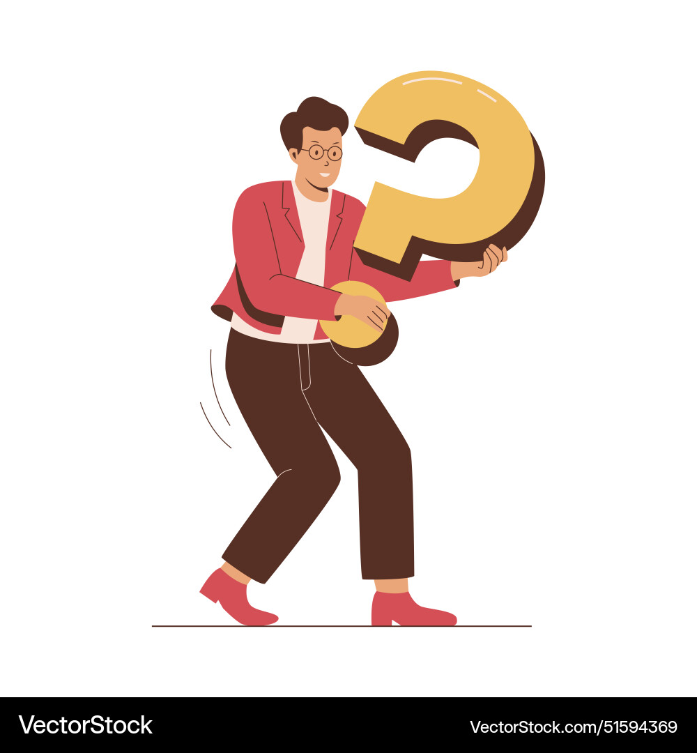 Man carrying a big question mark Royalty Free Vector Image