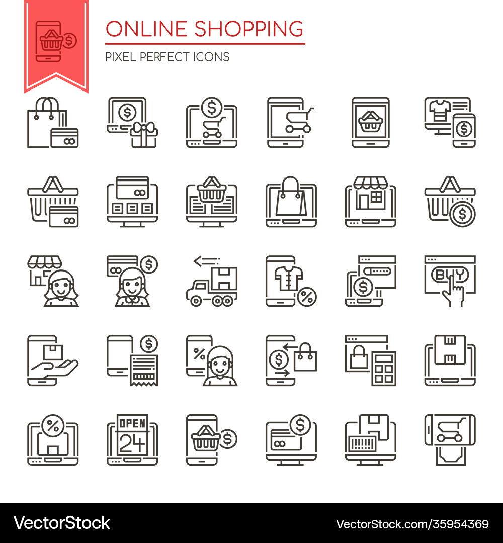 Online shopping thin line and pixel perfect icons Vector Image