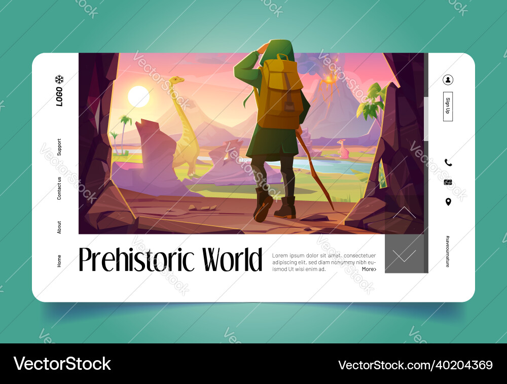 Prehistoric world banner with dinosaurs Royalty Free Vector