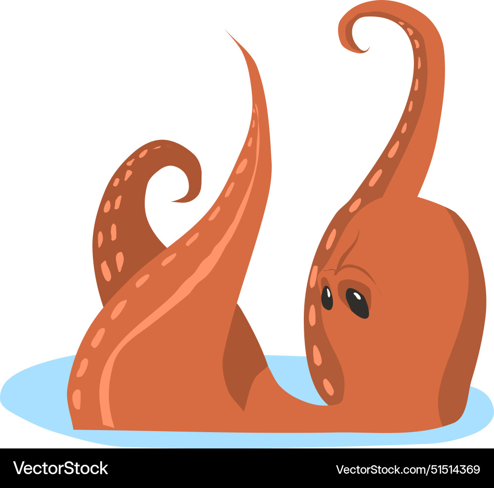 Red octopus in cartoon style emerged from Vector Image