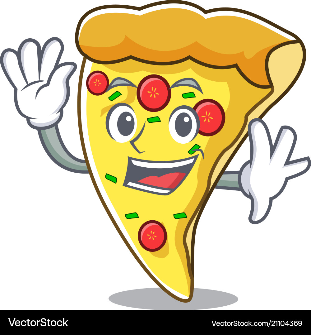 Waving pizza slice character cartoon Royalty Free Vector