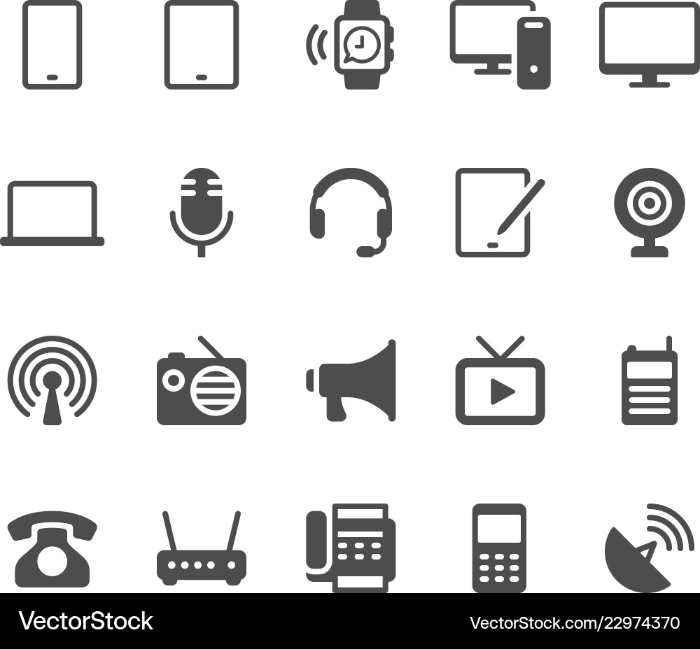 Communication device glyph icons Royalty Free Vector Image