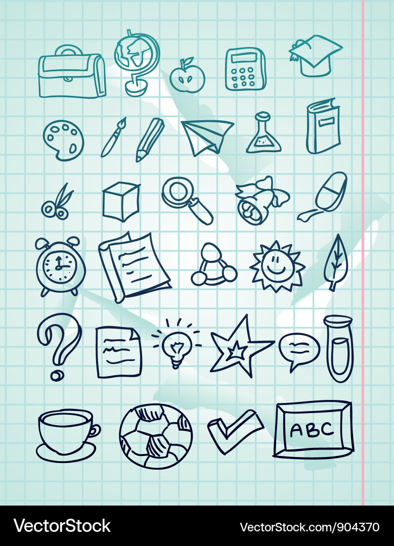 Icon set - hand drawn school doodles Royalty Free Vector