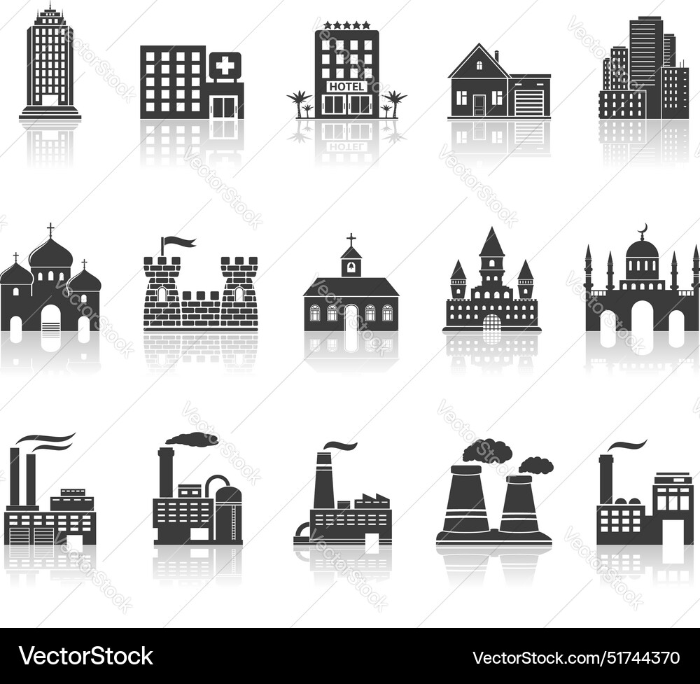 Icon set of different types buildings Royalty Free Vector
