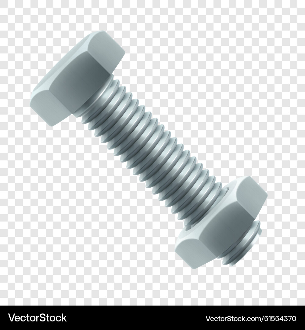 Isometric steel bolt and hex nut isolated Vector Image