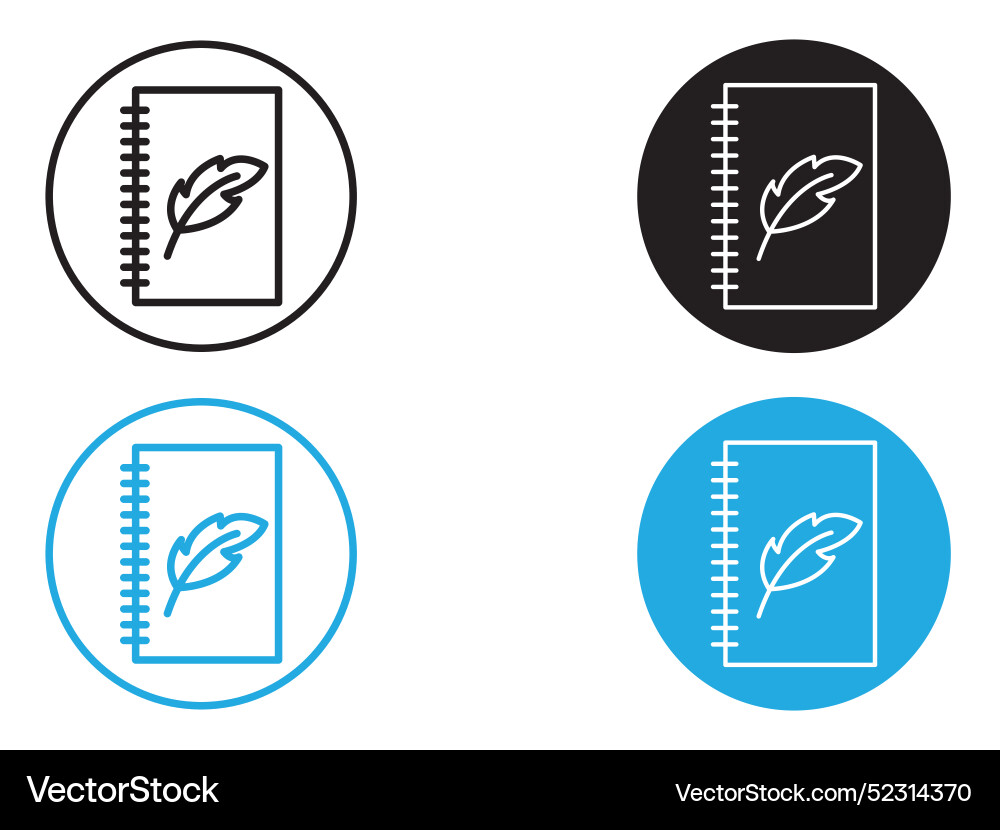 Quill pen and notebook page icon black white Vector Image