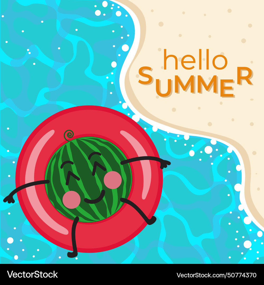 Summer beach watermelon swimming with floating Vector Image