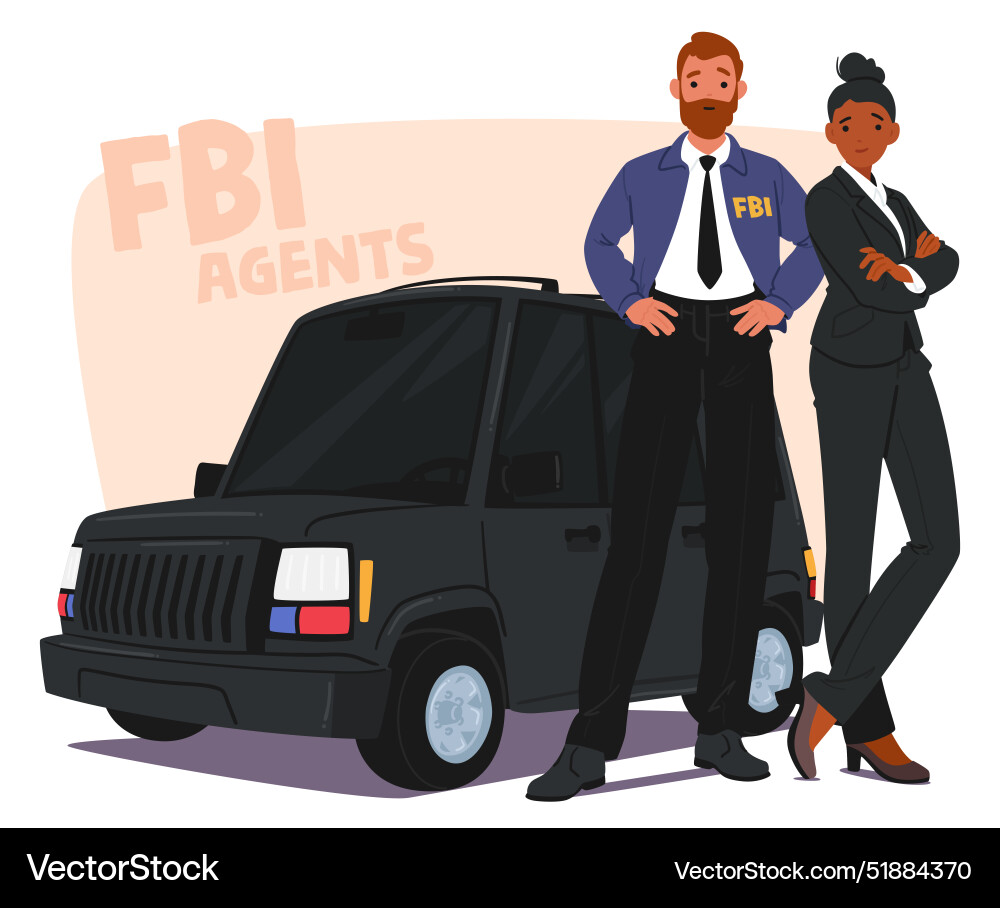 Two confident fbi agents characters standing Vector Image