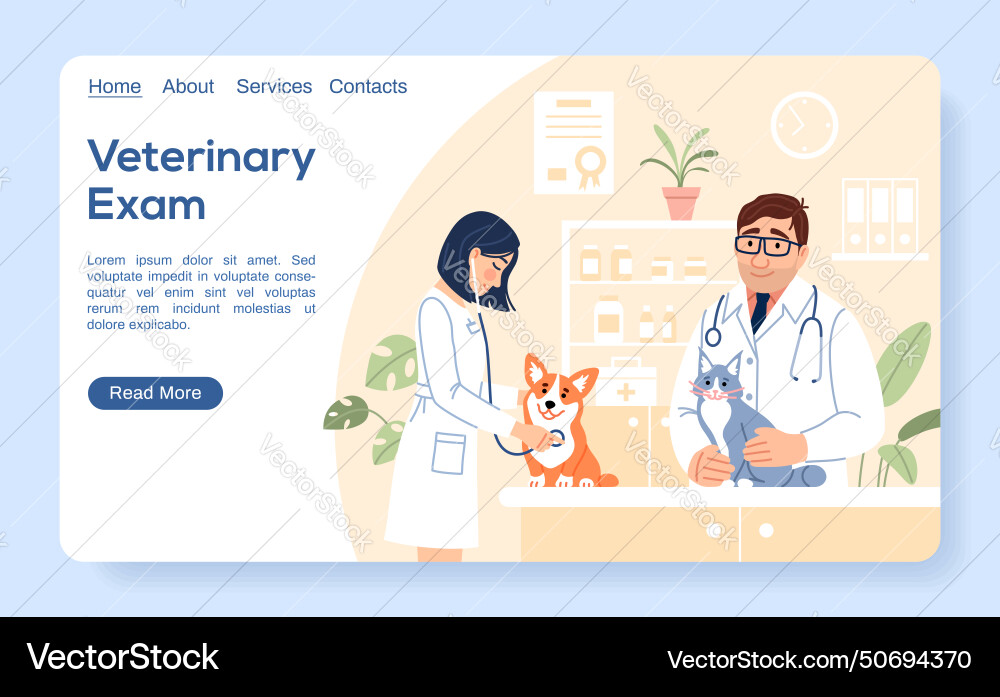 Veterinary exam landing page Royalty Free Vector Image