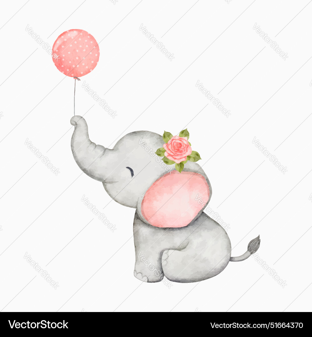 Watercolor baby elephant holding balloon african Vector Image