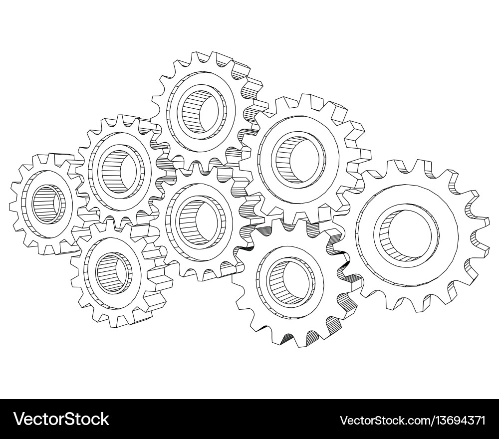 Cog wheel gear mechanism close-up white Royalty Free Vector