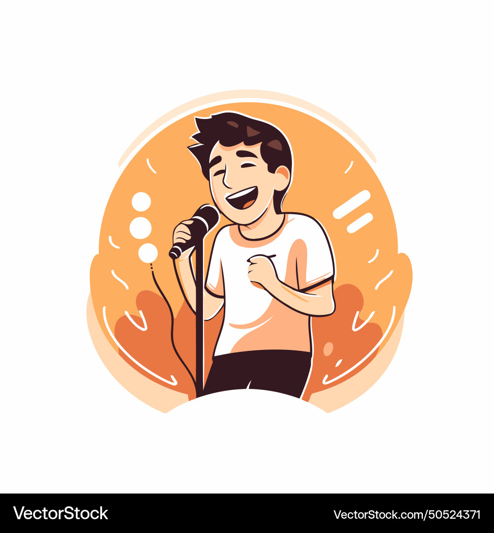 Man singing karaoke with microphone in cartoon Vector Image