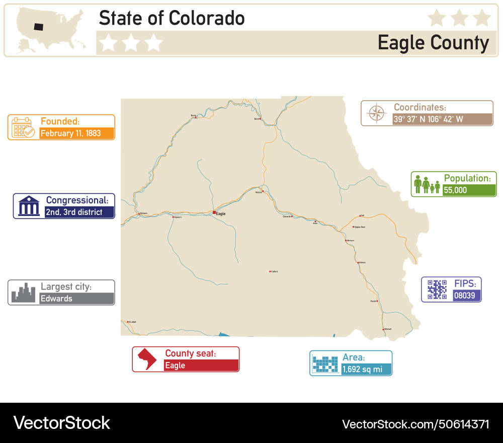 Map of eagle county in colorado usa Royalty Free Vector