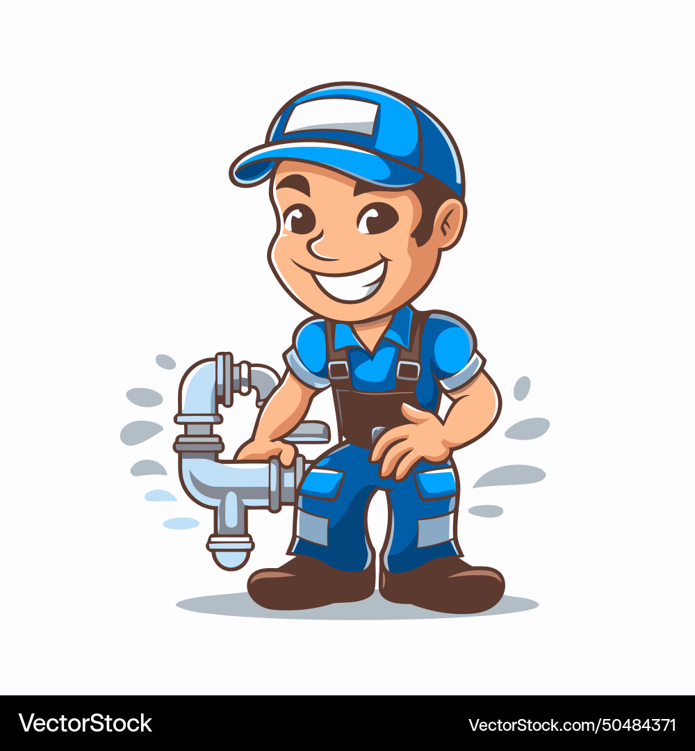Plumber with water pipe cartoon character Vector Image