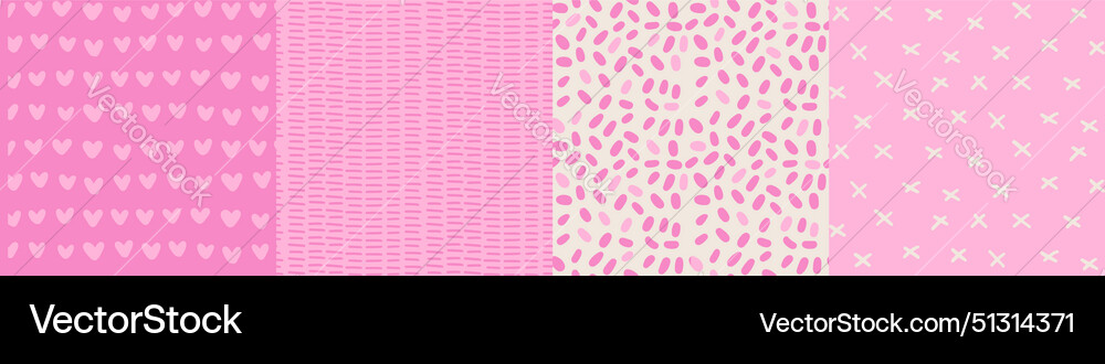Set of simple hand drawn pink seamless patterns Vector Image