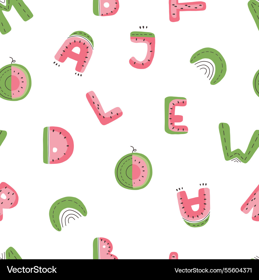 Watermelon letters seamless pattern Royalty Free Vector