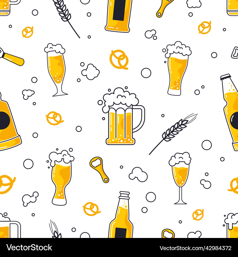 Beer pattern alcohol brewery bar menu mug Vector Image