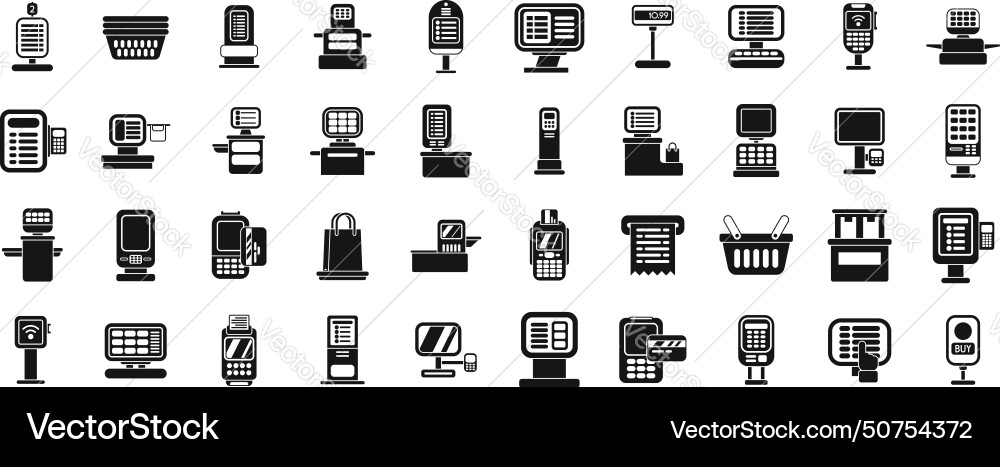 Self service checkout icons set simple Royalty Free Vector