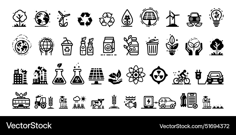 Various black environmental icons on a white Vector Image
