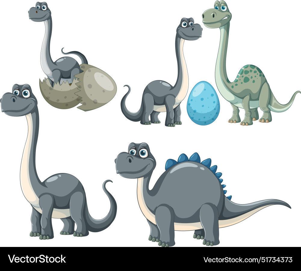 Adorable dinosaurs with eggs in various poses Vector Image