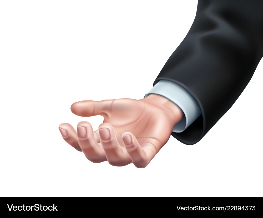 Business man hand in suit offering Royalty Free Vector Image