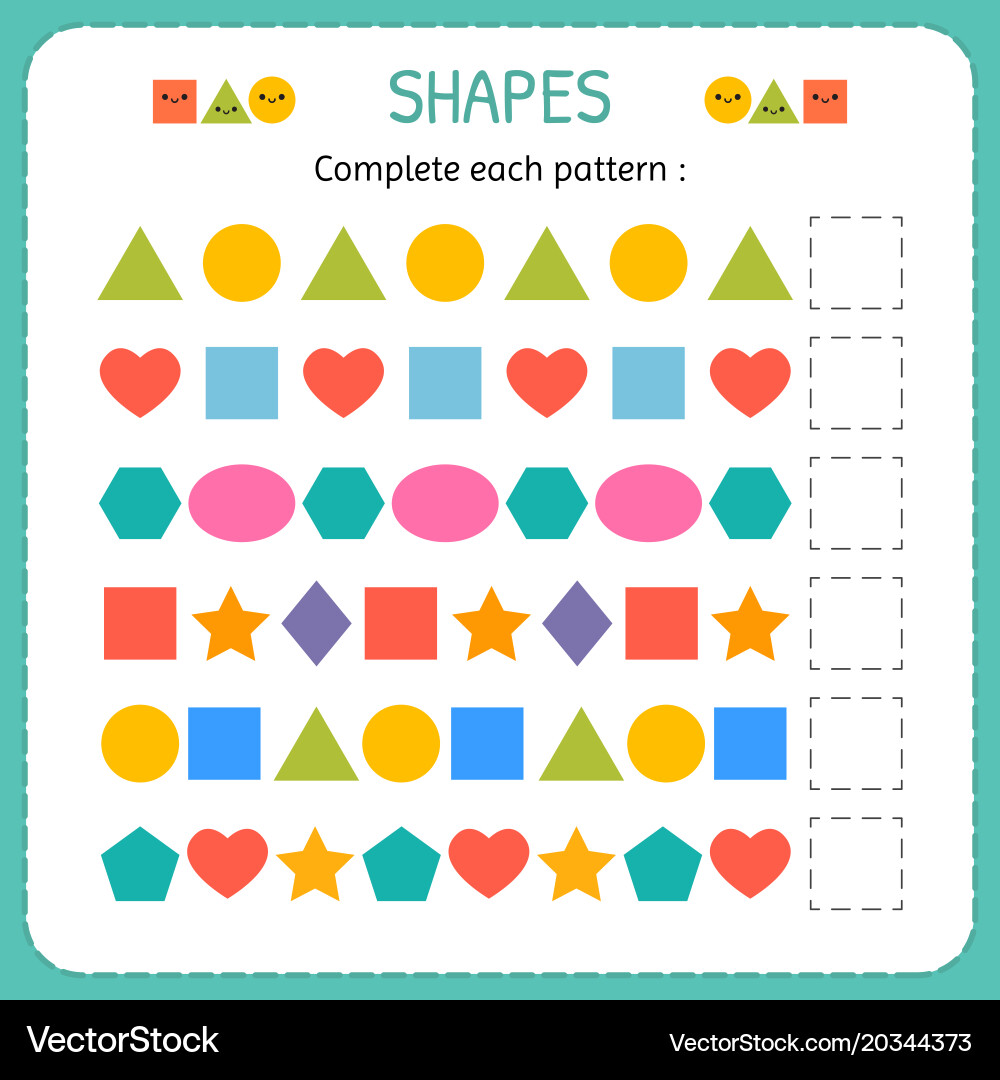 Complete each pattern learn shapes and geometric Vector Image
