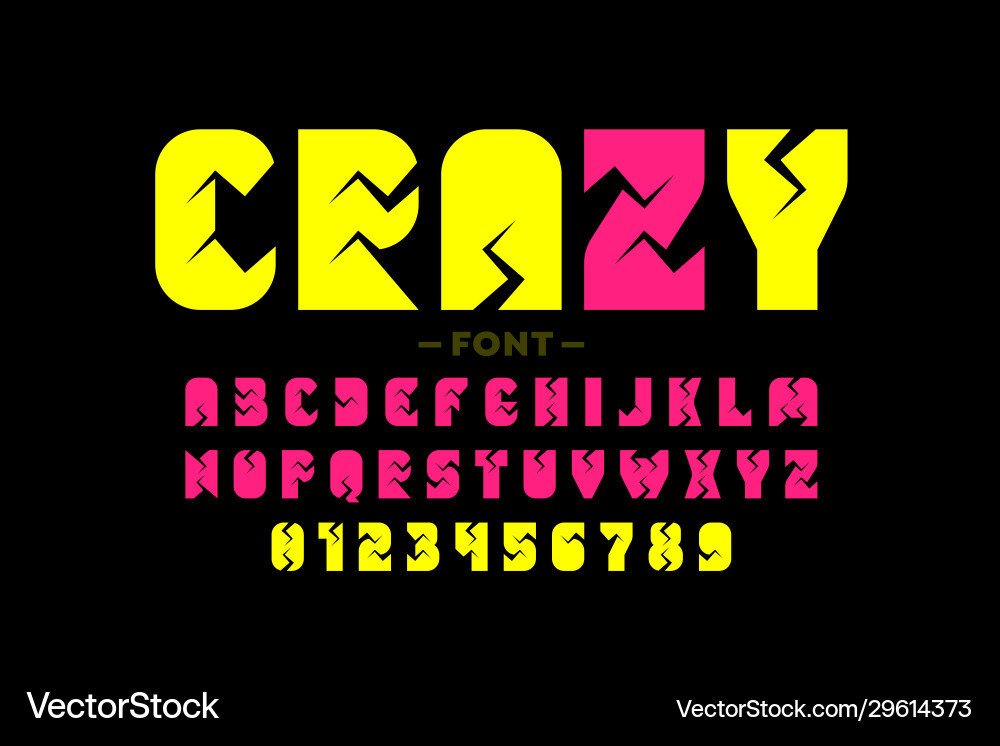 Crazy Style Schriftart Alphabet Buchstaben und Zahlen