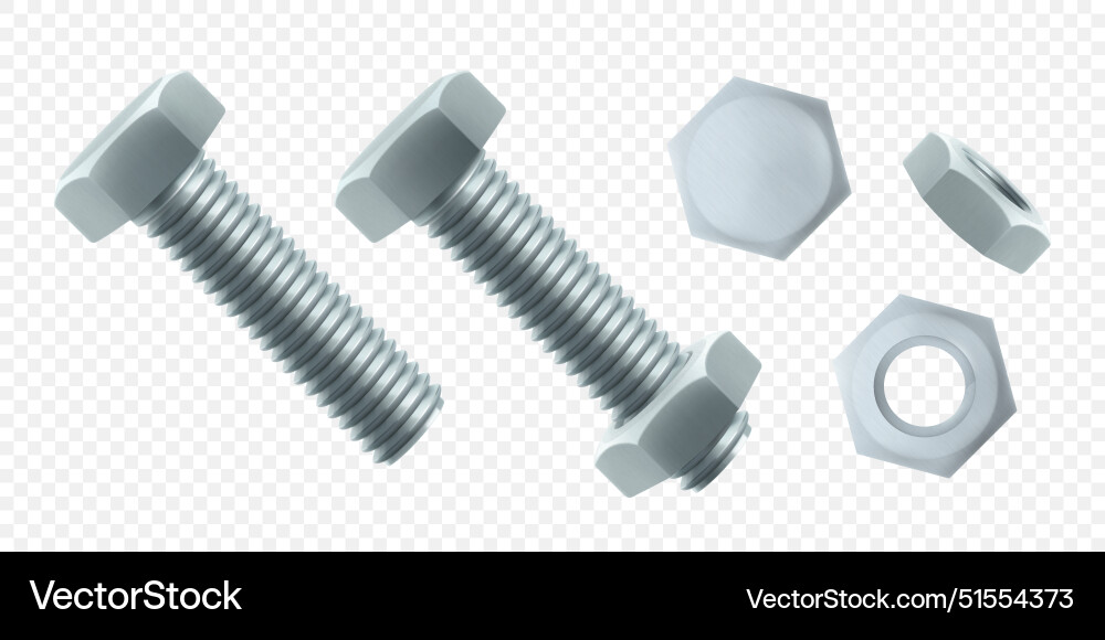 Isometric steel bolt and hex nut isolated Vector Image