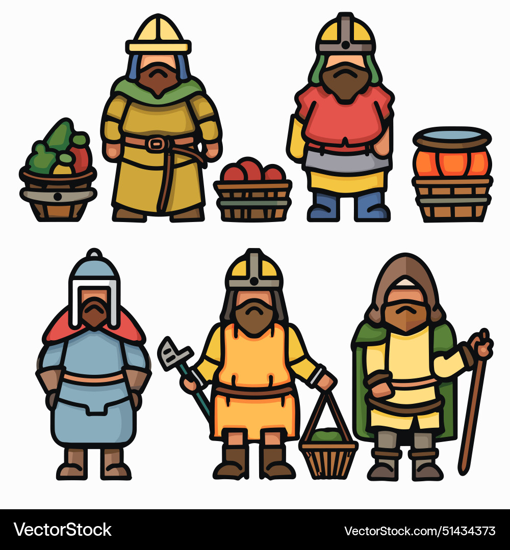 Medieval cartoon characters colorful diverse Vector Image