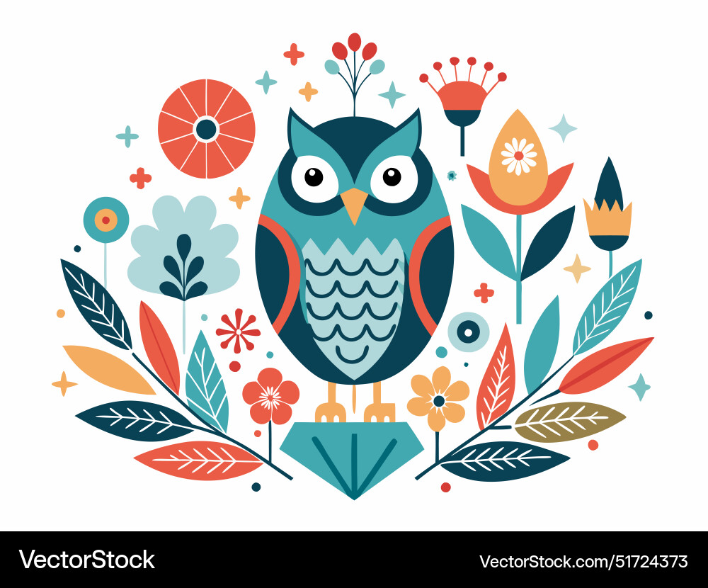 Scandinavian with floral elements and owl d Vector Image