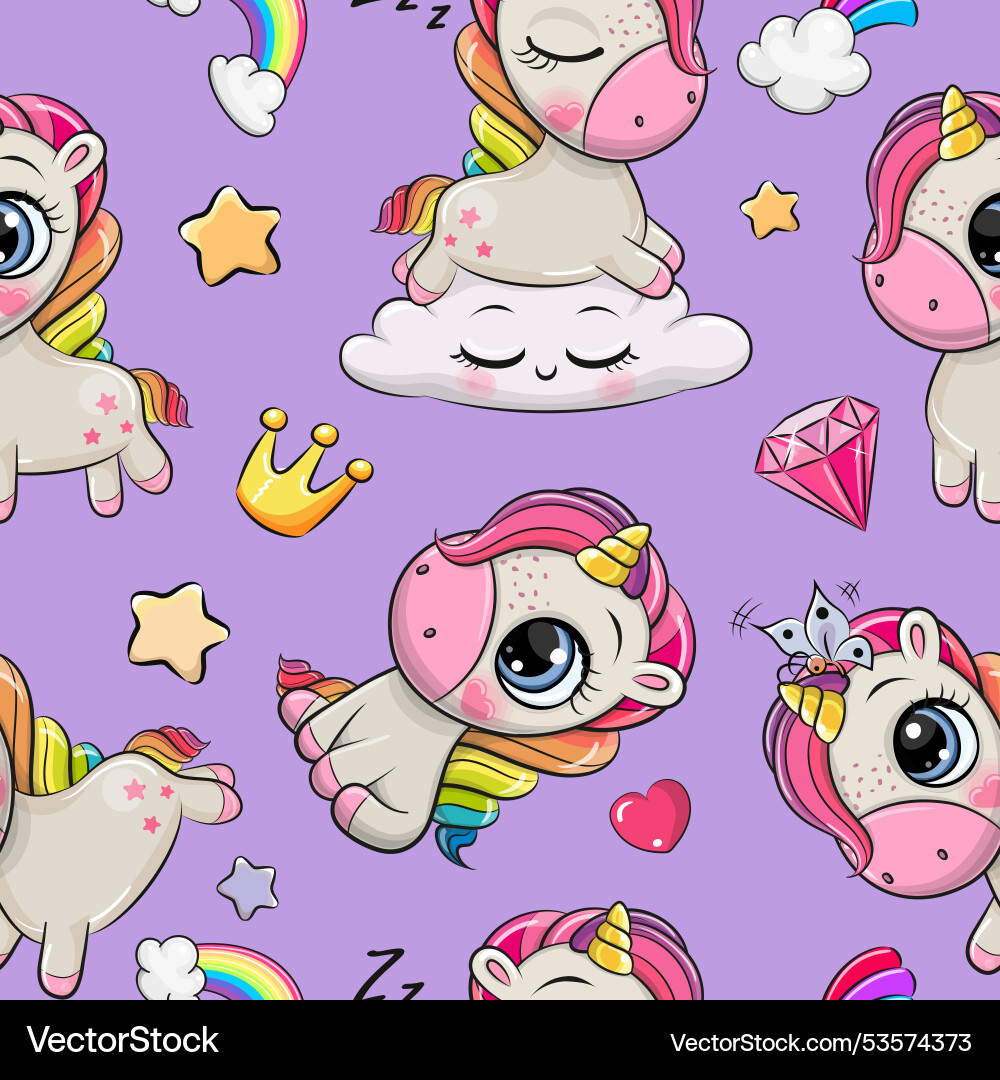 Seamless pattern with cute unicorns Royalty Free Vector