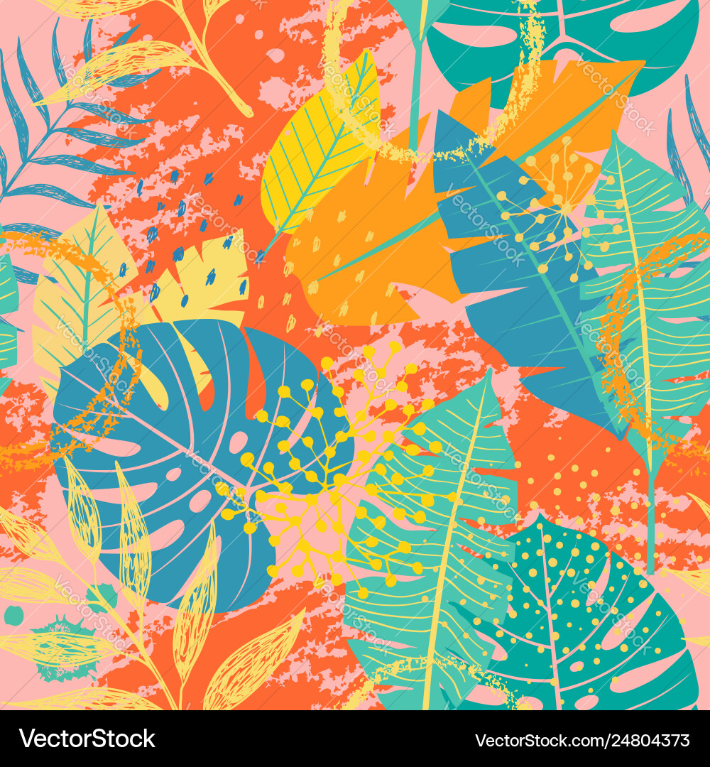 Tropical Leaf Pattern - Seamless Royalty Free Vector Image