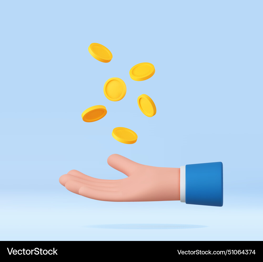 3d hand with coins flying Royalty Free Vector Image