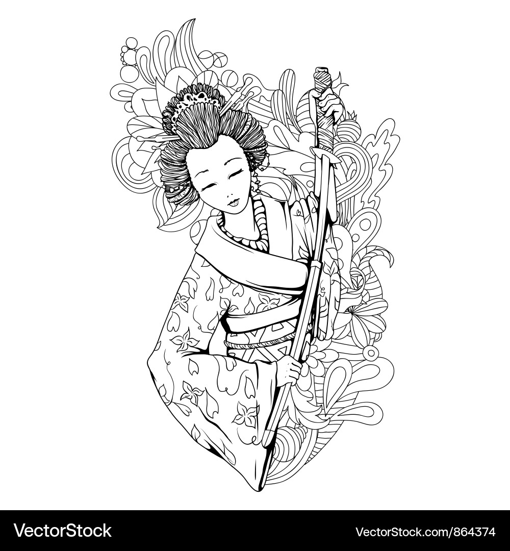 Elegant Geisha with Flowers Royalty Free Vector Image