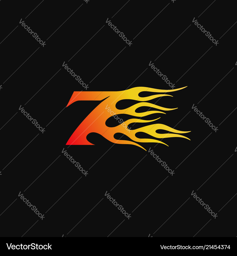Number 7 burning flame logo design template Vector Image