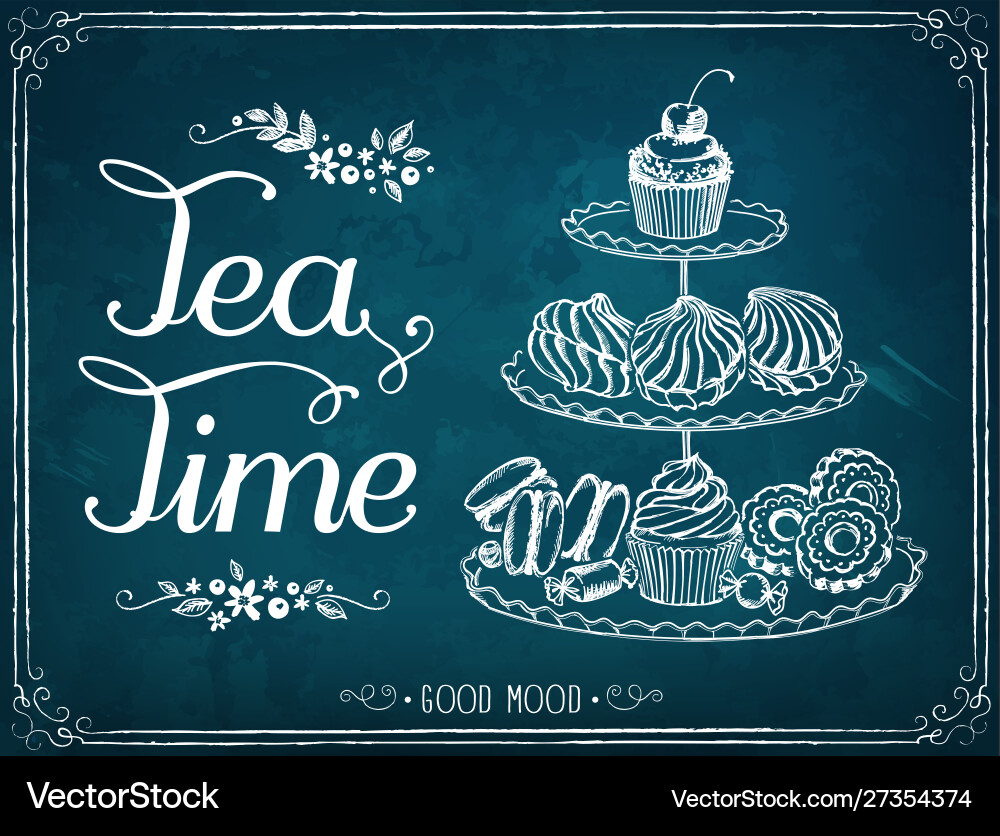 Retro time for tea with sweet pastries Royalty Free Vector
