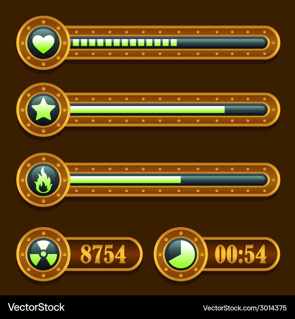 Game steampunk energy time progress bar icons set Vector Image
