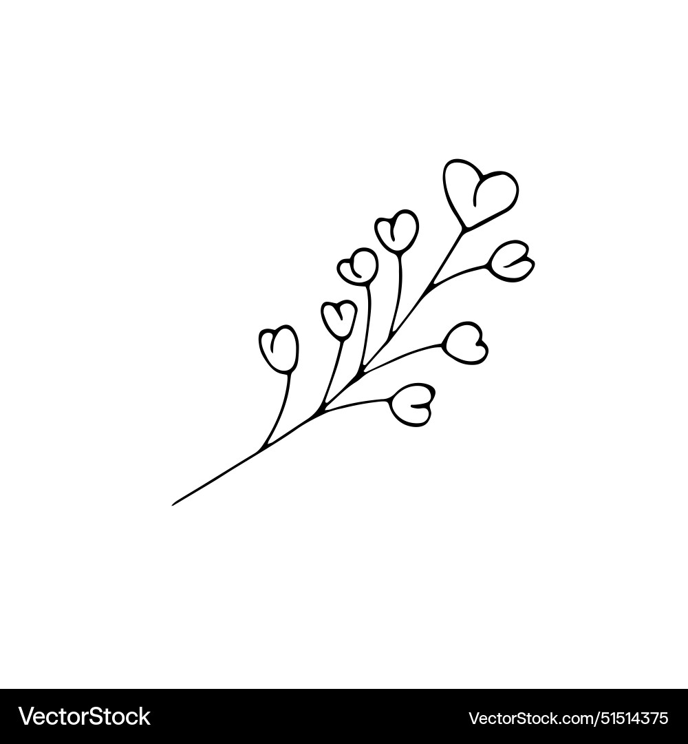 Hand-drawn branch with heart-shaped berries Vector Image